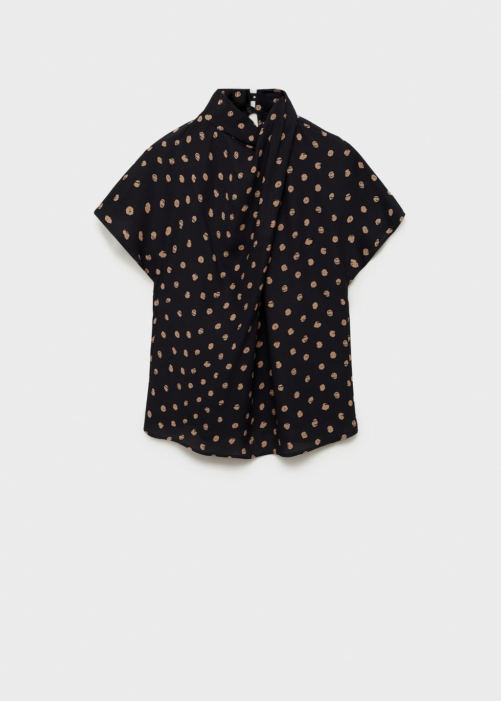 MANGO Polka-Dot Blouse With Draped Collar in Black | endource