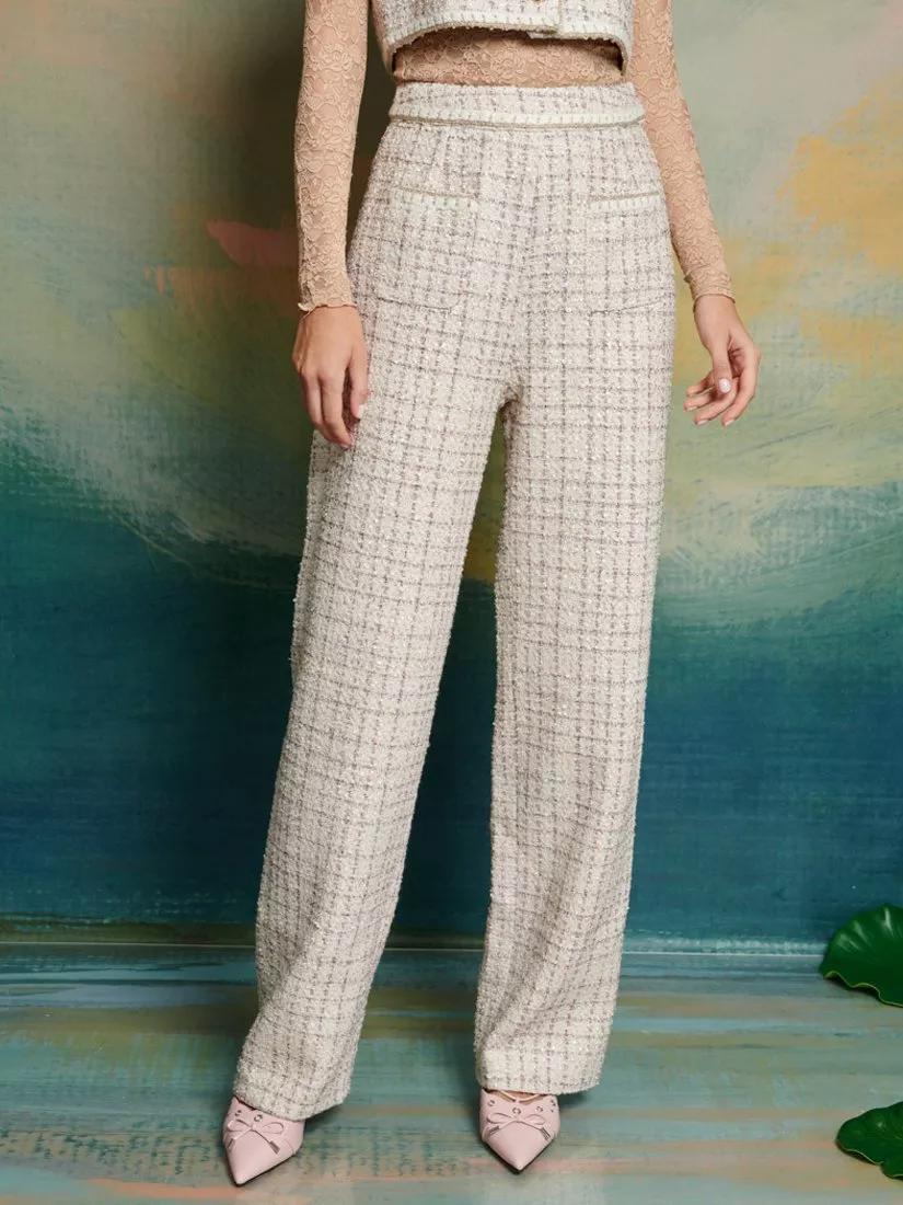 SISTER JANE Duet Tweed Trousers in Cream | endource