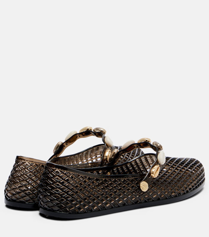 ANCIENT GREEK SANDALS Iro Embellished Fishnet Ballet Flats | endource