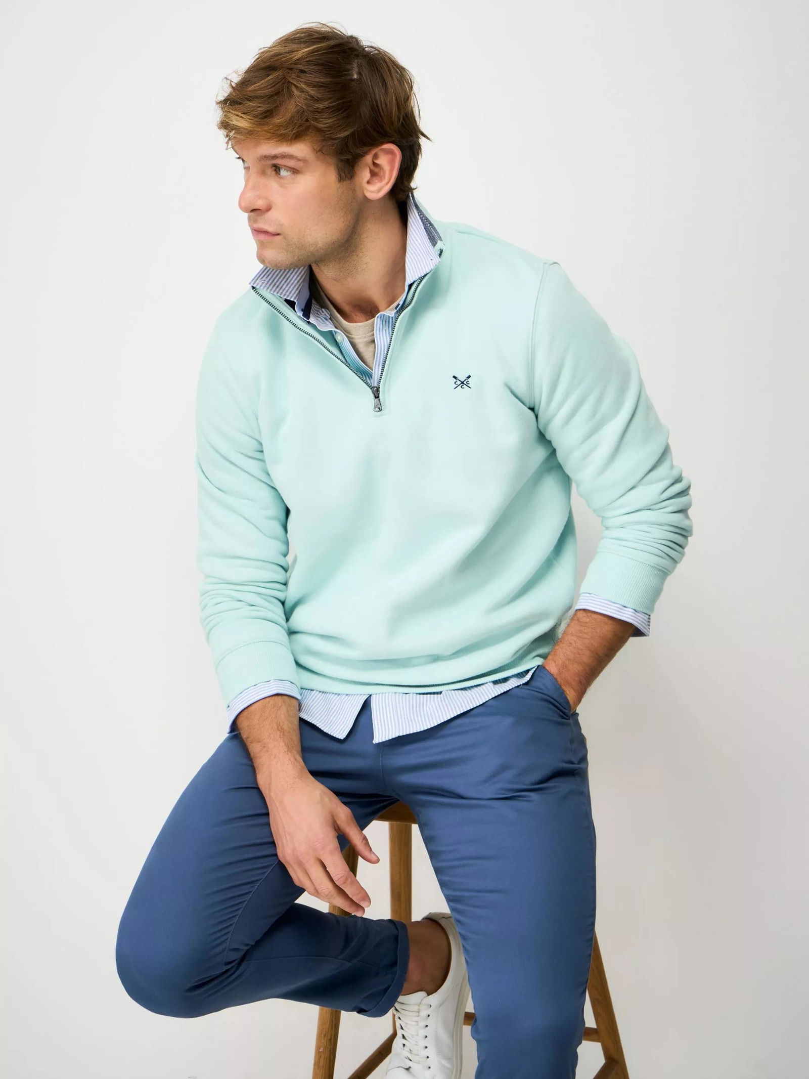 CREW CLOTHING Half-Zip Sweatshirt, Light Blue | endource