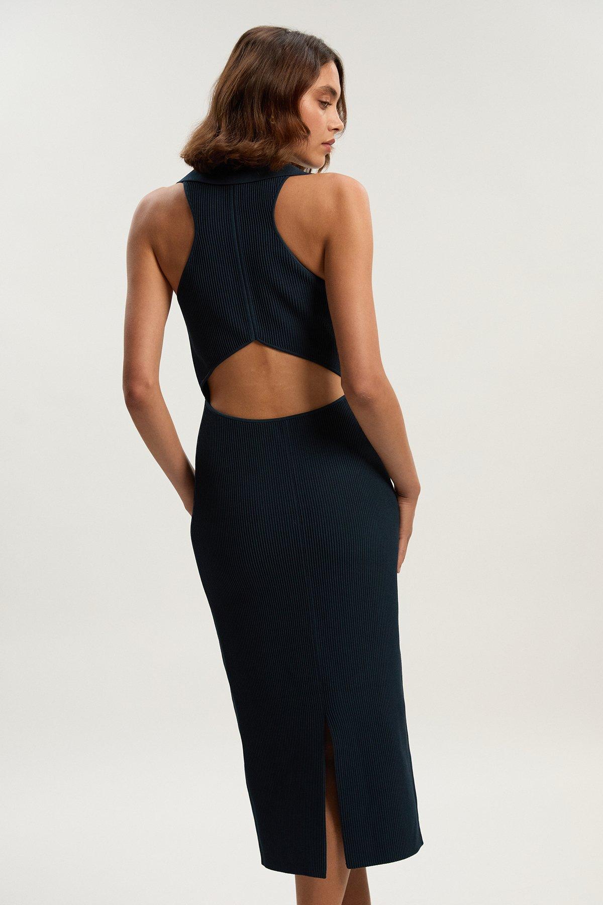 KAREN MILLEN Ottoman Stitch Sleeveless Collar Detail Knitted Midi Dress ...