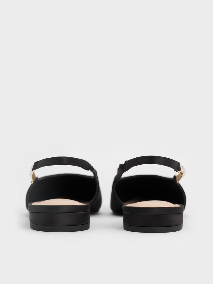 CHARLES & KEITH Satin Crystal-Embellished Strap Slingback Flats | endource