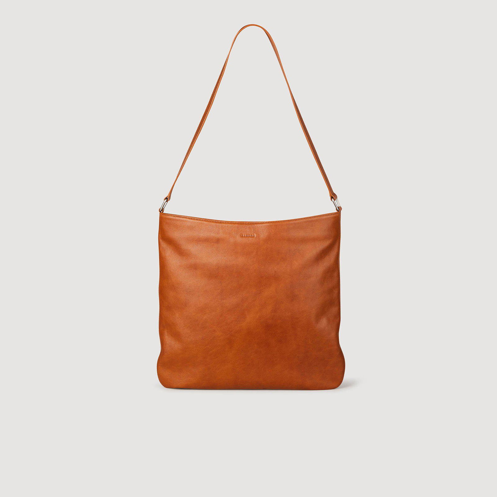 SANDRO Grained Leather Shoulder Bag in Camel | endource