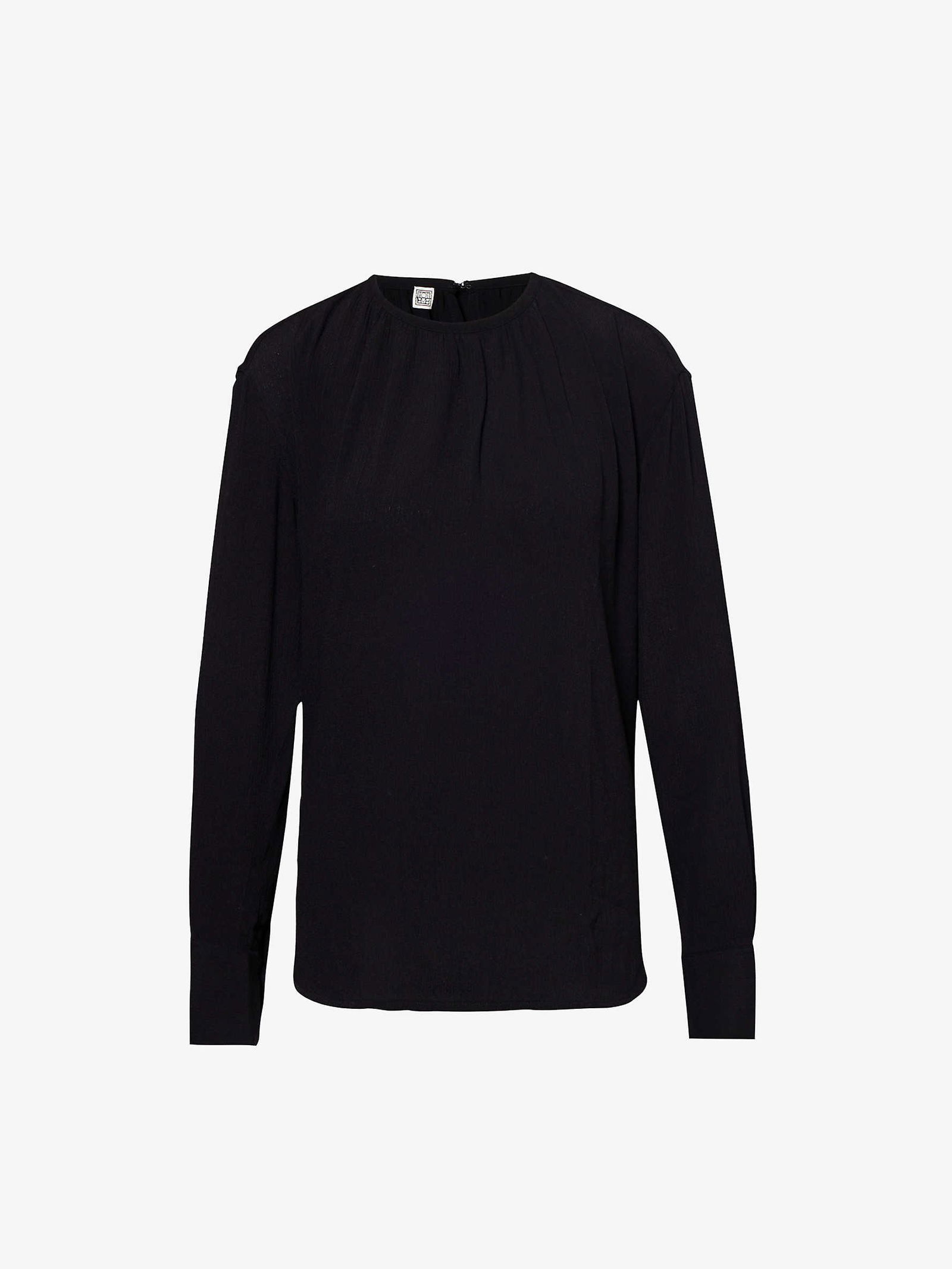 TOTÊME Shirred Relaxed-Fit Woven Blouse in BLACK 001 | Endource TOTÊME Shirred Relaxed-Fit Woven Blouse in BLACK 001 | Endource