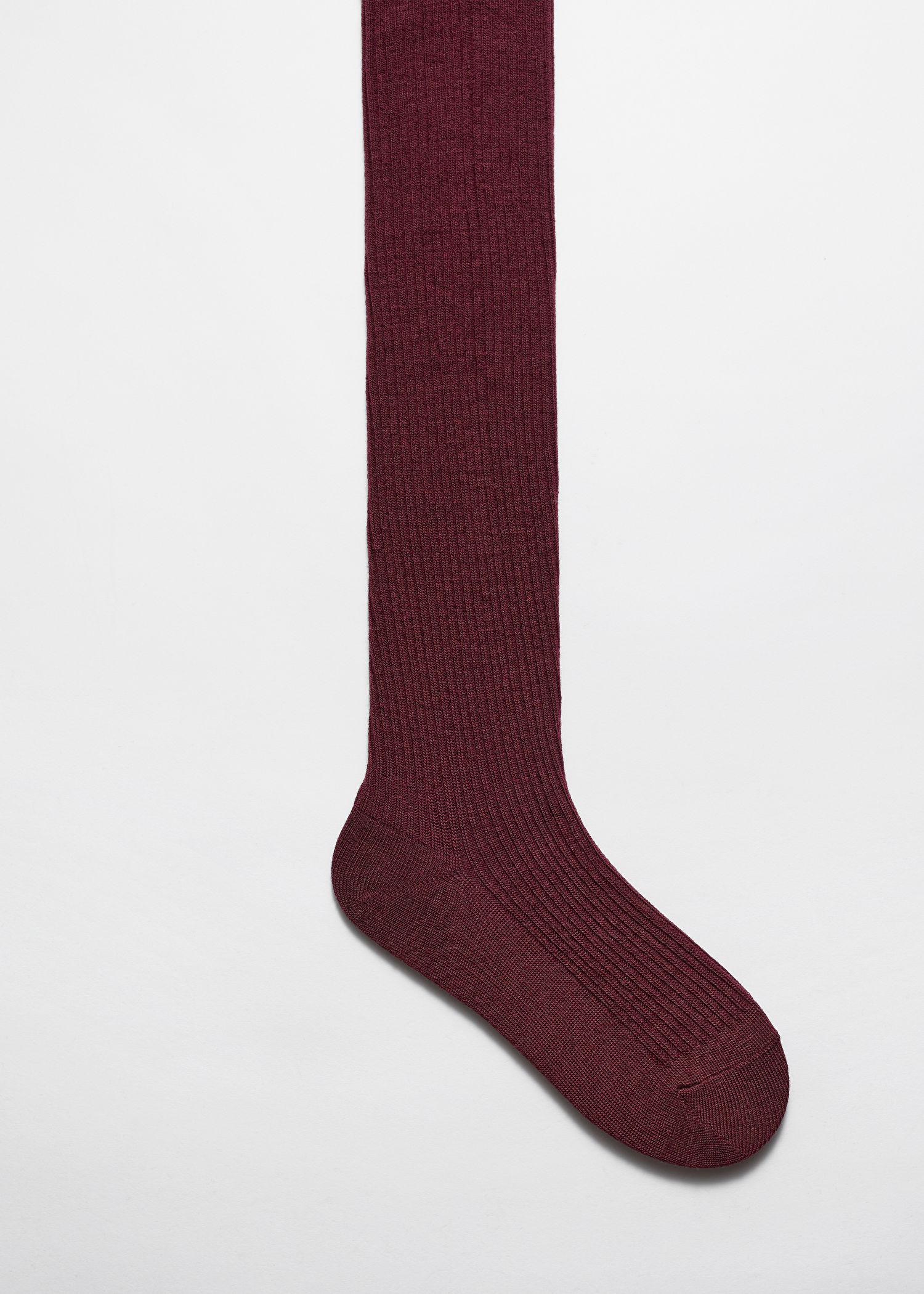 & OTHER STORIES Ribbed Wool Tights in Burgundy | endource