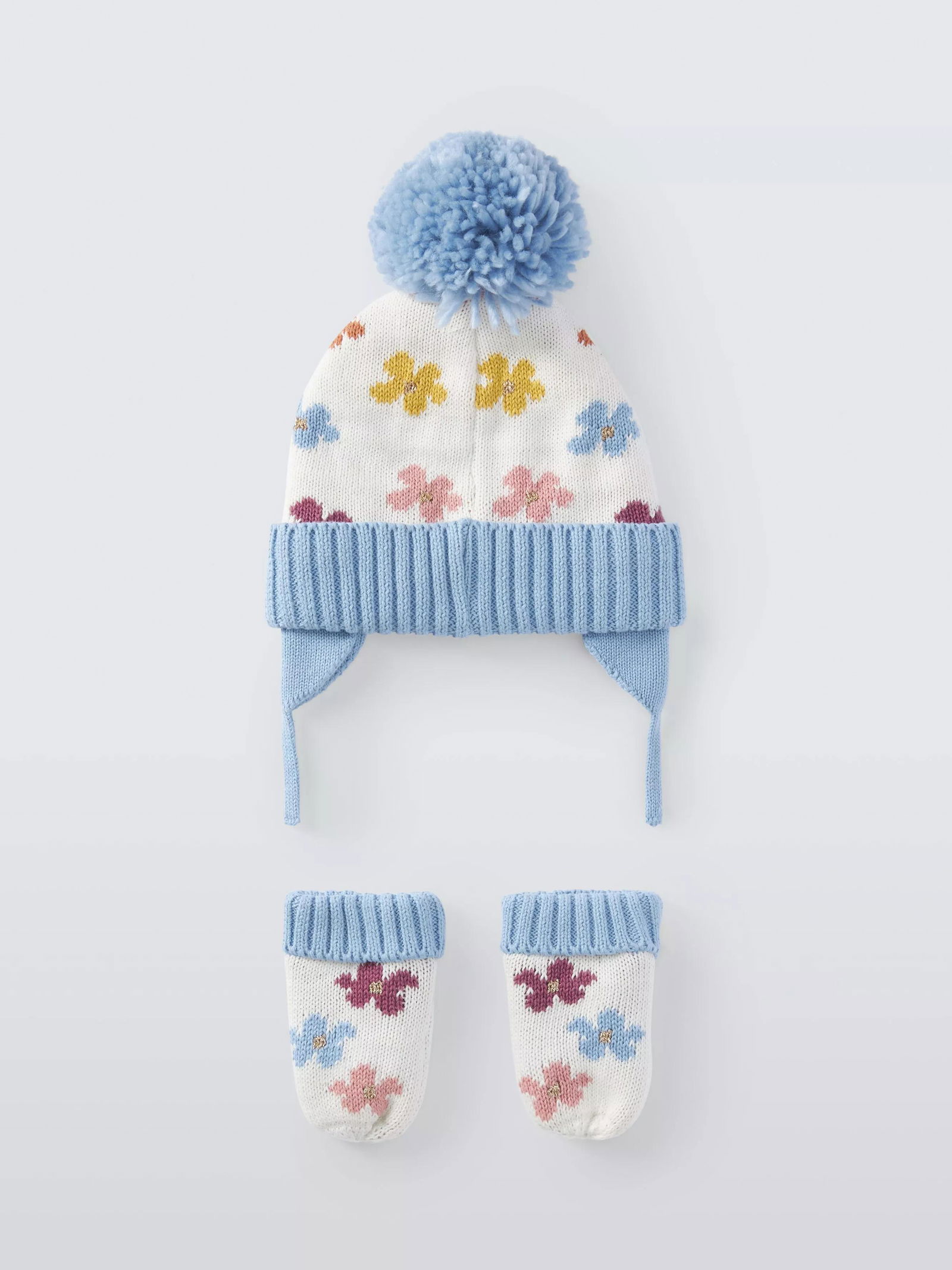 JOHN LEWIS Flower Trapper Hat and Gloves Set in Cream | endource
