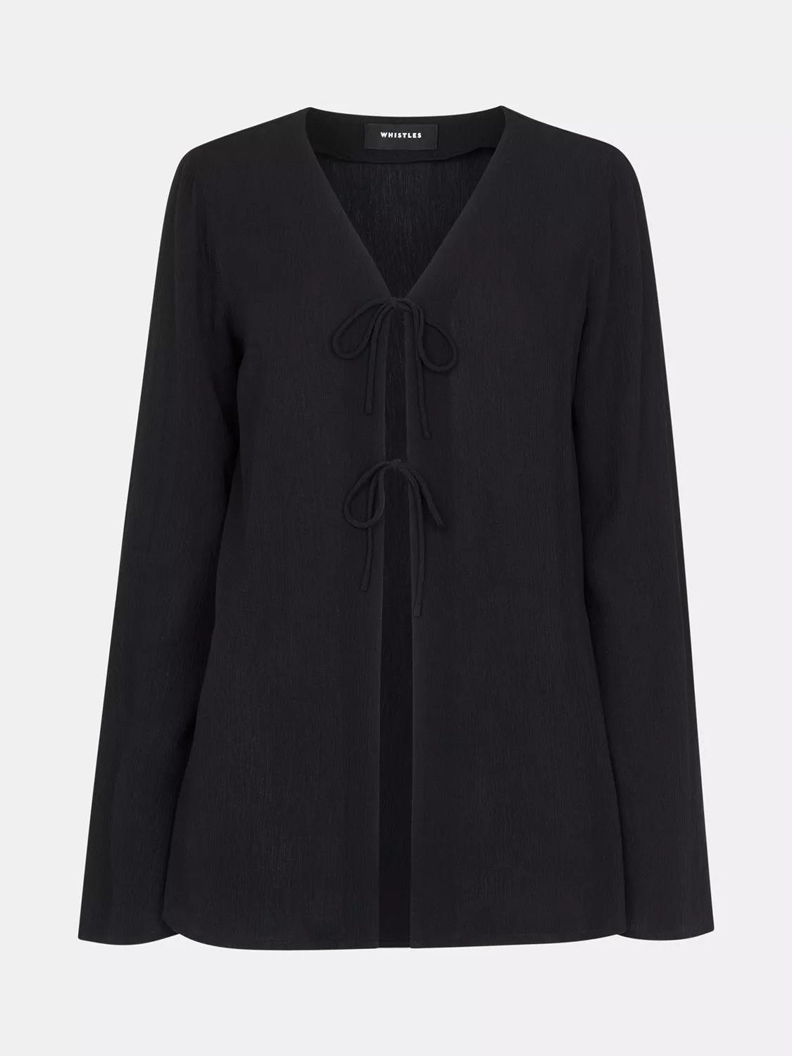 WHISTLES Tie Front Beach Top in Black | endource