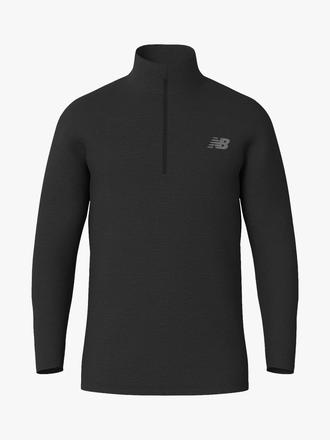 NEW BALANCE Zip Neck Space Dye Top in Black Heather (022) | endource