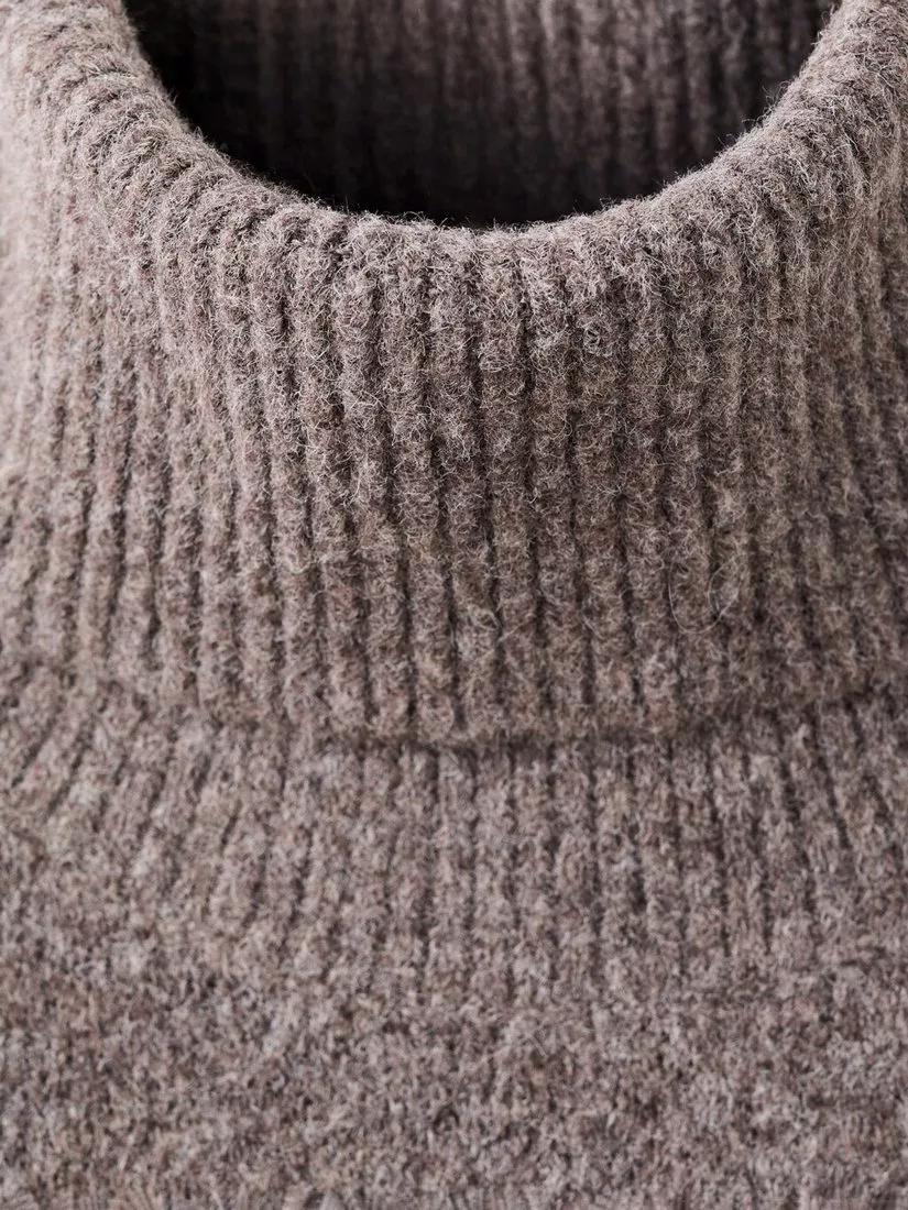 MANGO Roll Neck Jumper Mini Dress, Taupe | endource