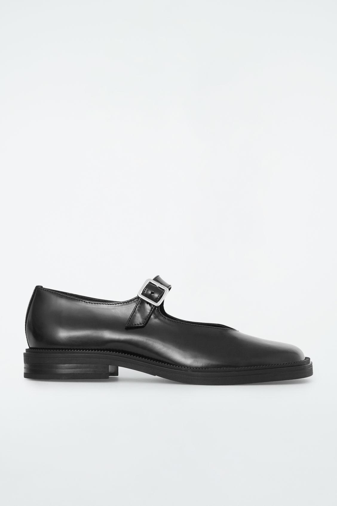 COS Chunky Leather Mary-Jane Shoes in BLACK | endource