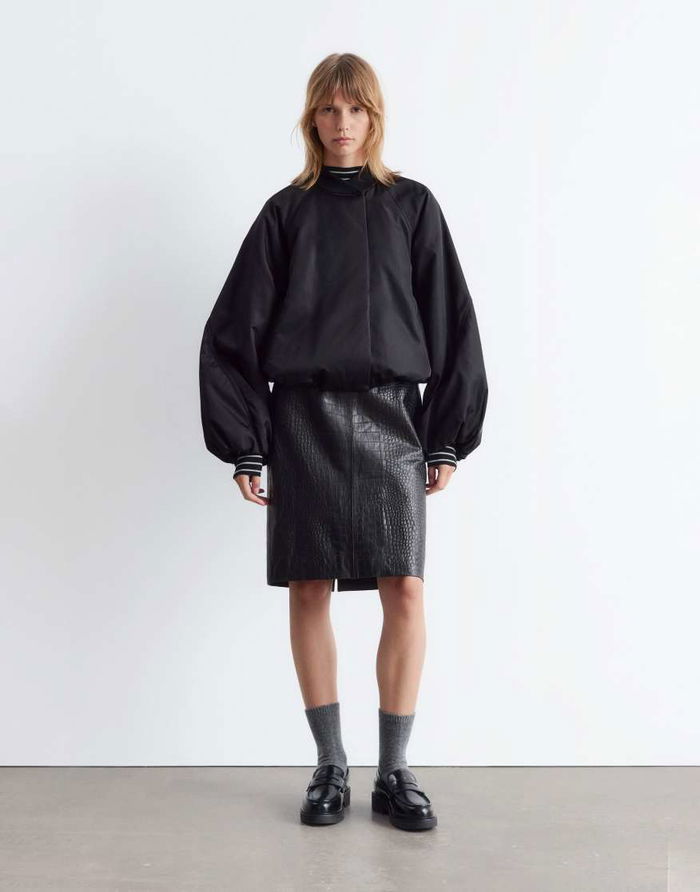 & OTHER STORIES Zip Front Bomber Jacket With Volume Sleeves In Black ...