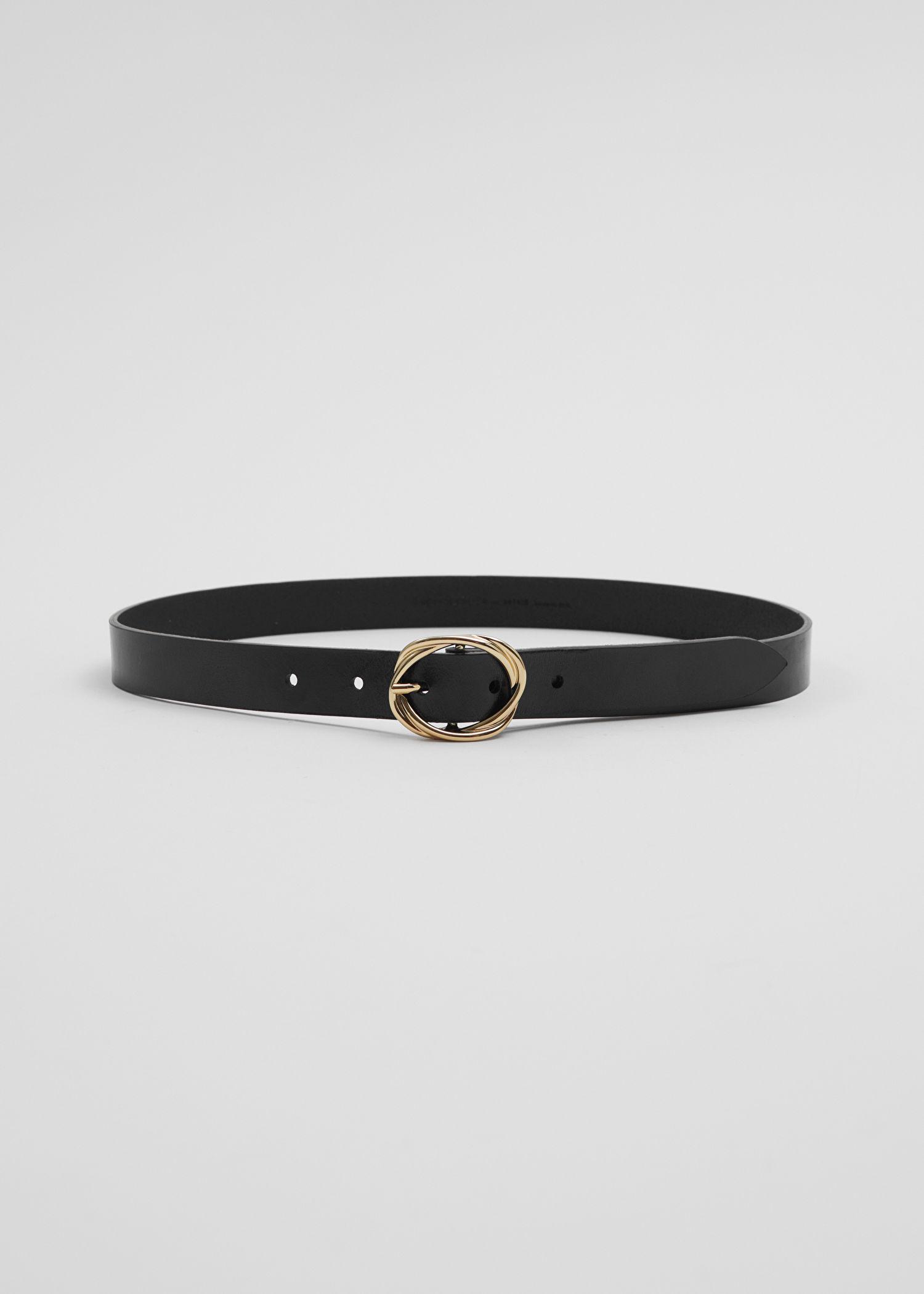 & OTHER STORIES Knot-Buckle Leather Belt in Black | endource