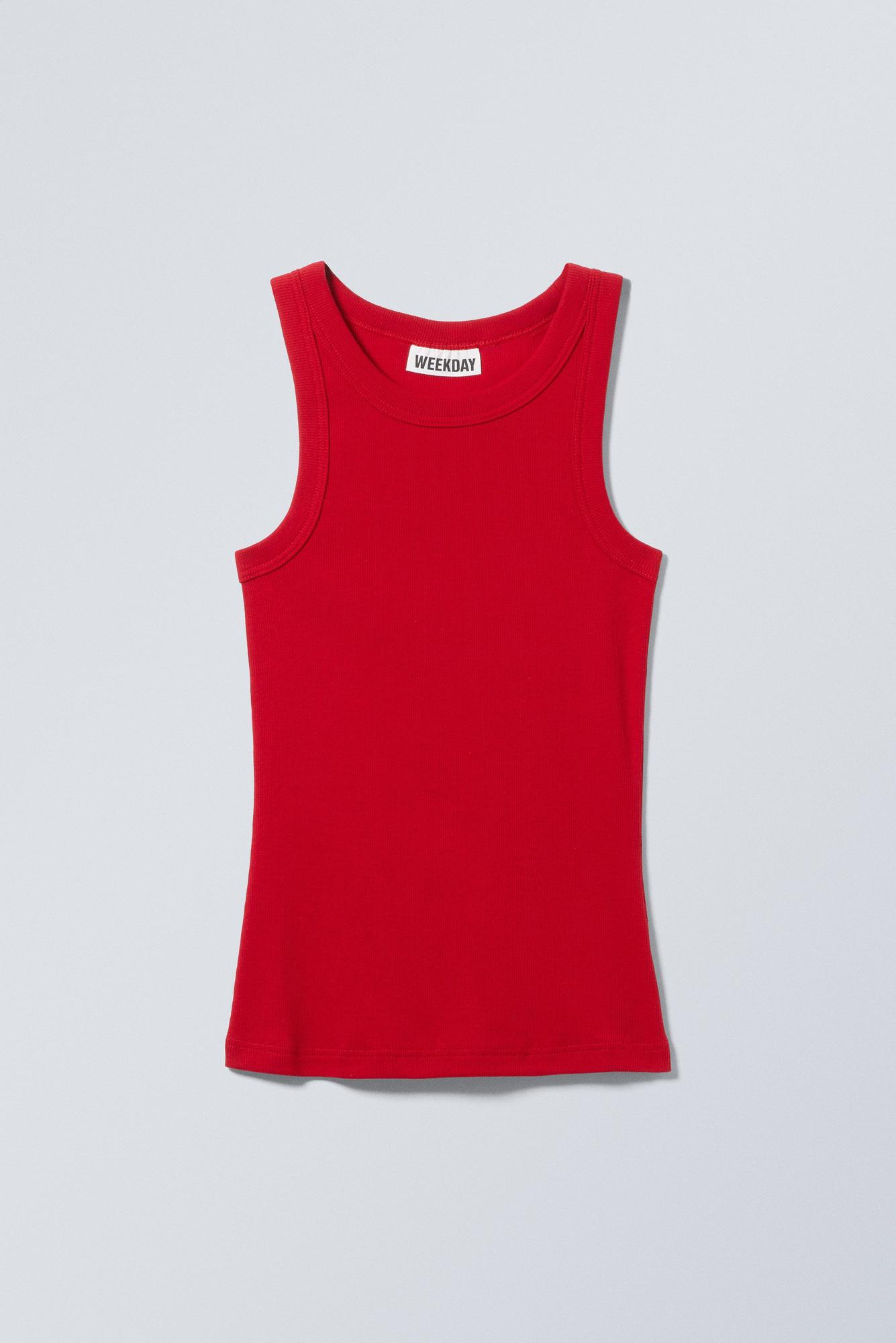 WEEKDAY Fitted Rib Tank Top in Red | endource