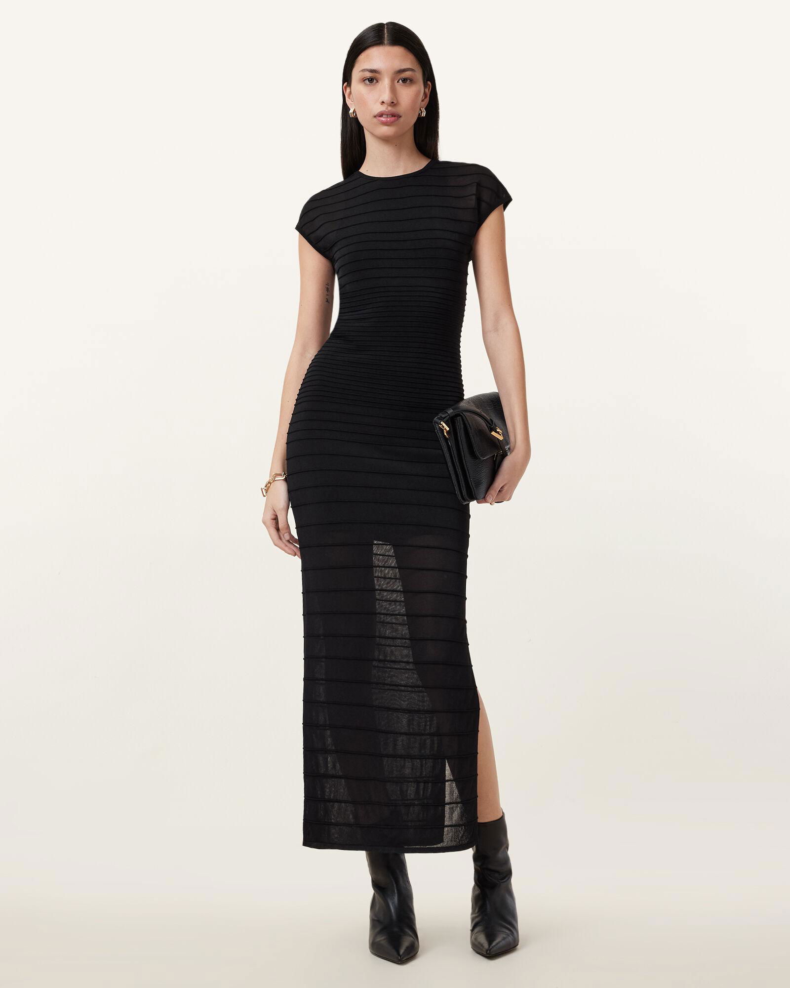 ALLSAINTS Ivana Ribbed Bodycon Midi Dress in Black | endource