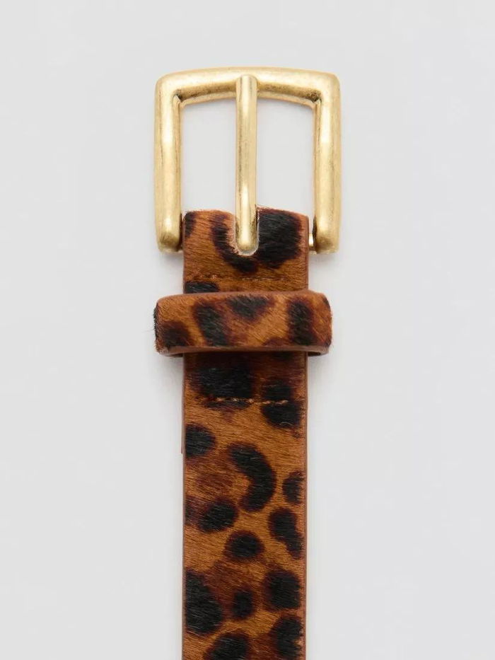MANGO Textured Leopard Print Pure Leather Belt, Brown | endource