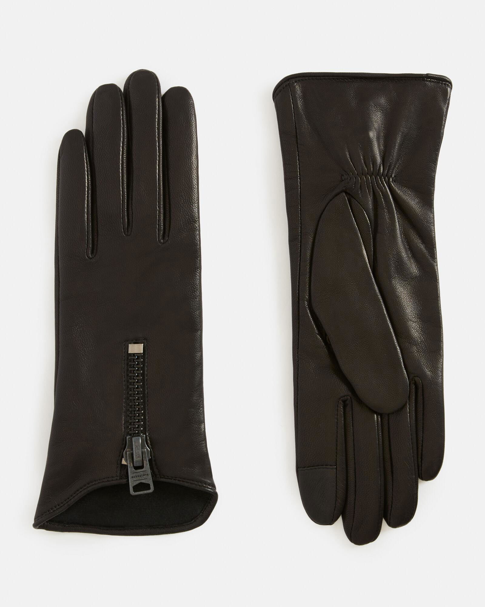 ALLSAINTS Zadie Leather Zip Gloves in BLACK/MATTE BLACK | endource