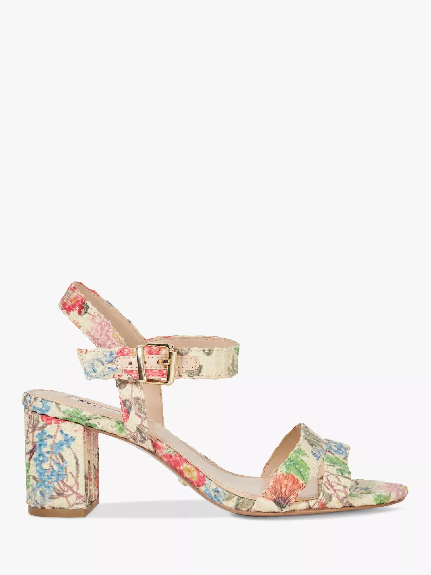 DUNE Wide Fit Merisa Raffia Block Heeled Sandals in Cream/Multi | endource