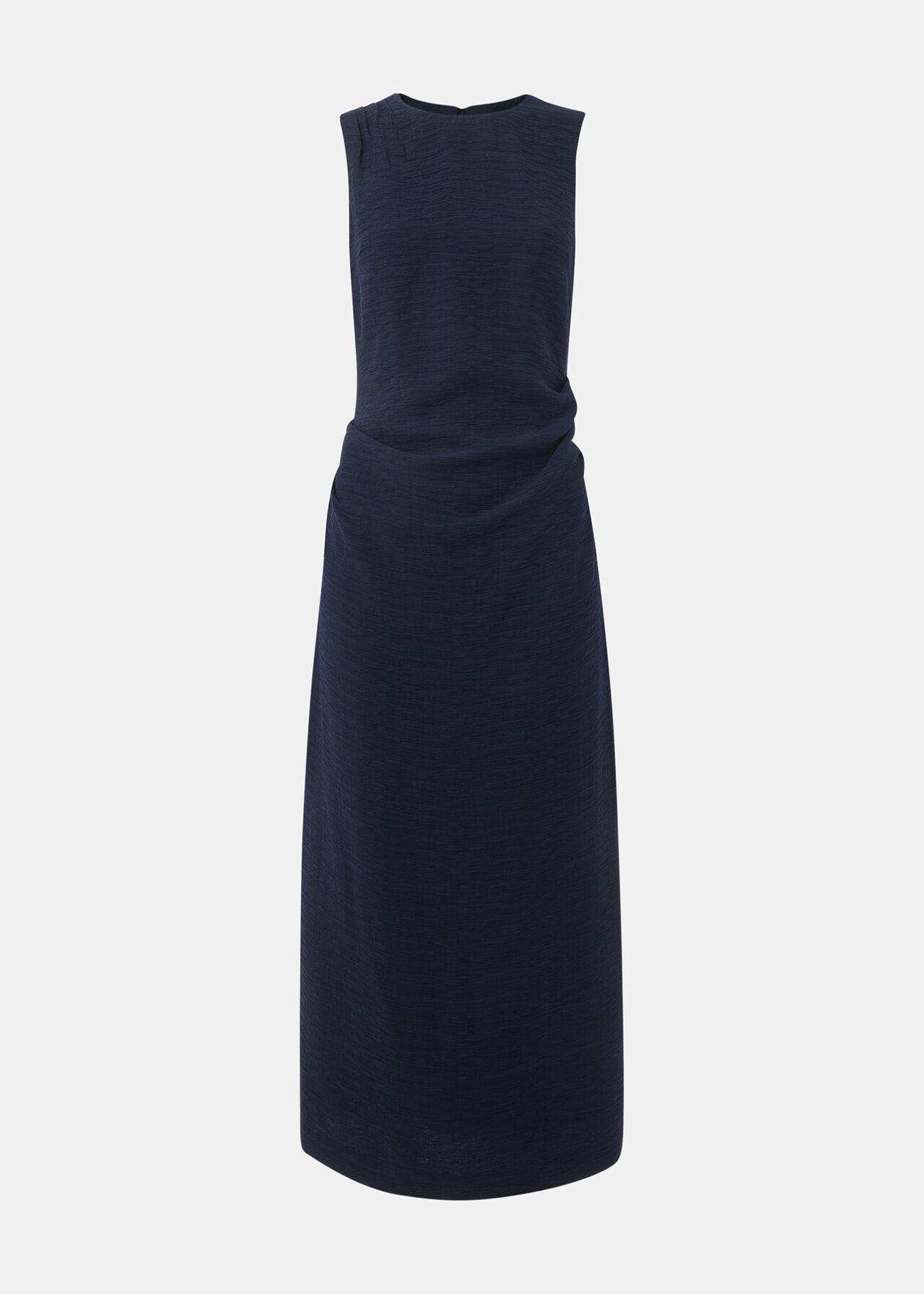 WHISTLES Nora Textured Midi Dress in Navy | endource