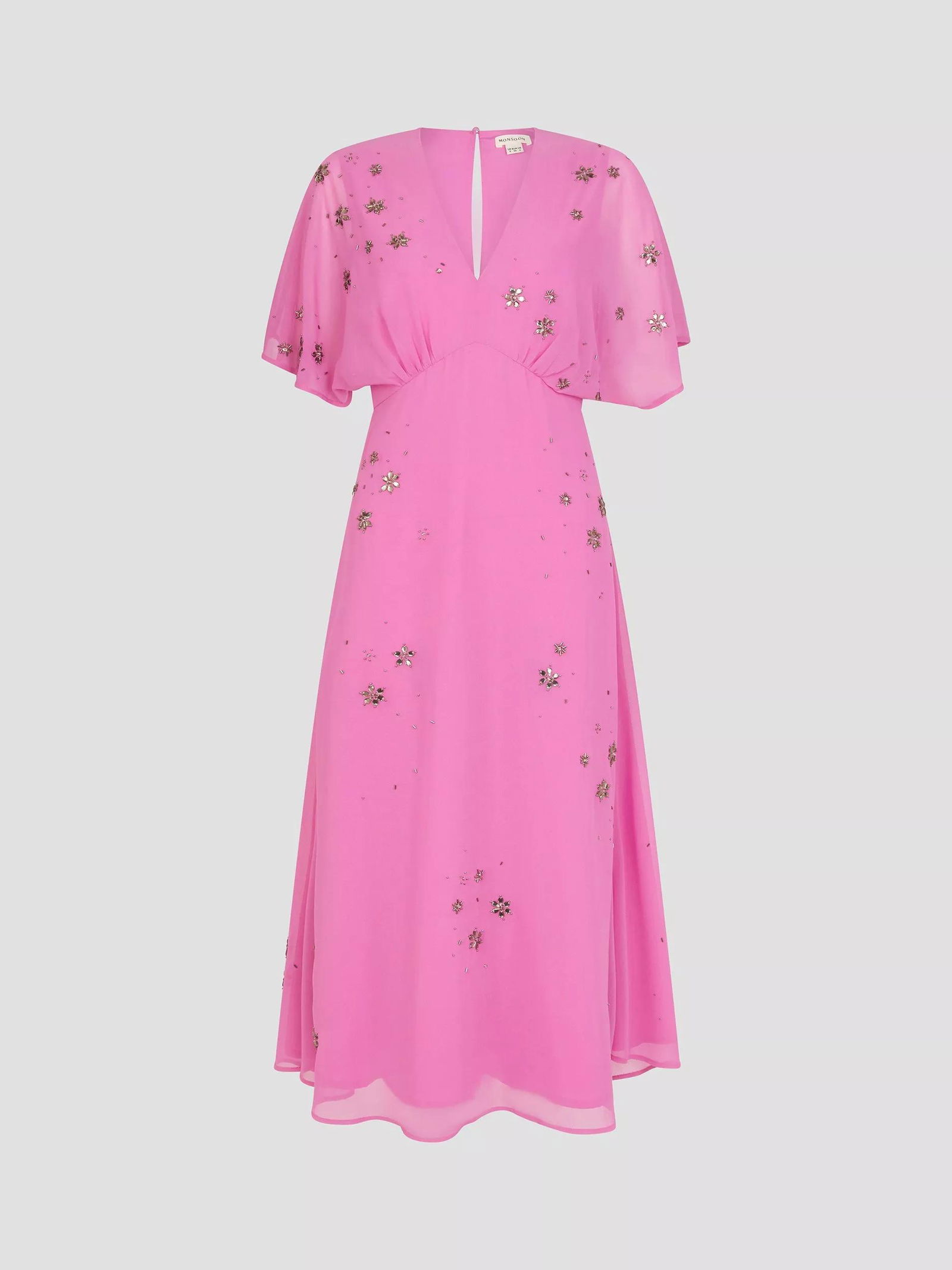 Monsoon Candice Flower Embellished Midi Dress in Pink/Multi | endource