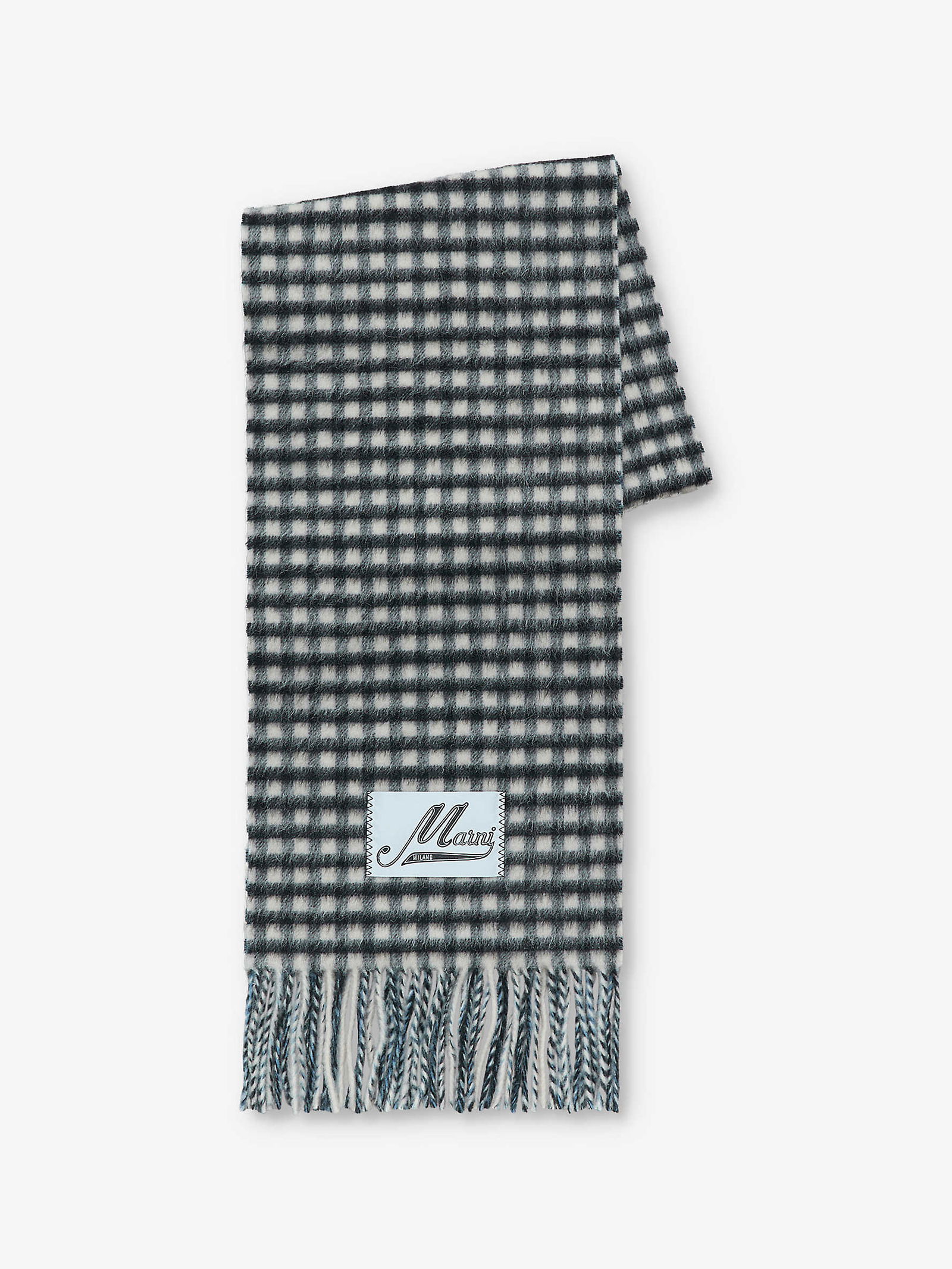 MARNI Double-Check Logo-Embroidered Wool-Blend Scarf | endource