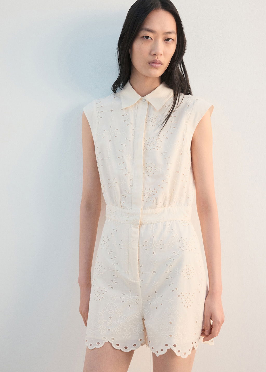 MANGO Embroidered Cut-out Romper | endource