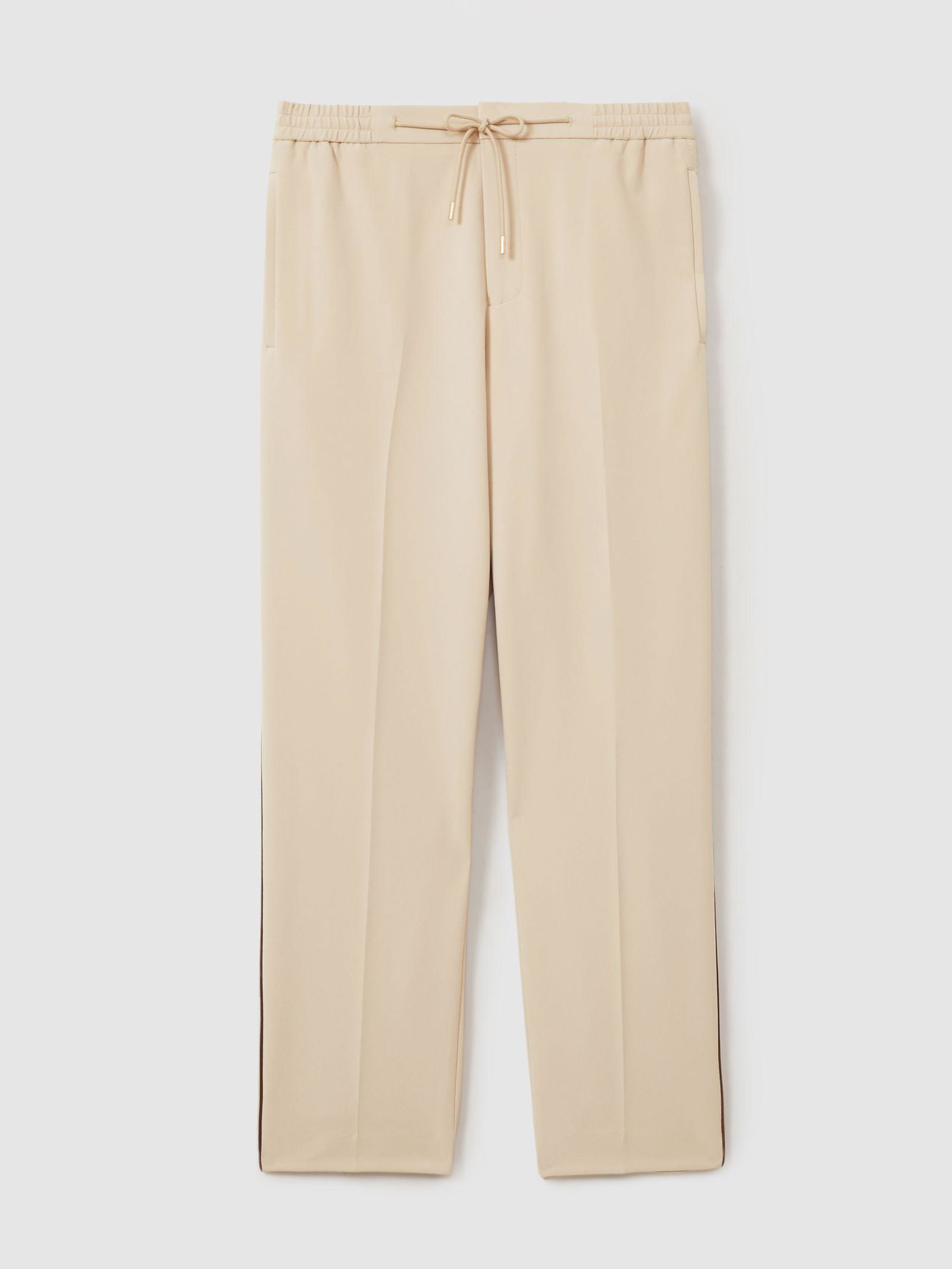 REISS Relaxed Contrast Pipe Detail Trousers in Ecru/Brown Stripe | endource