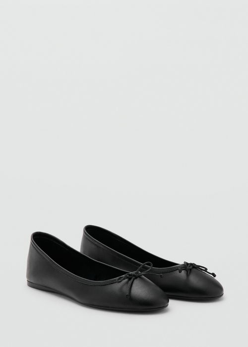 MANGO Leather Ballet Flats With Bow | endource