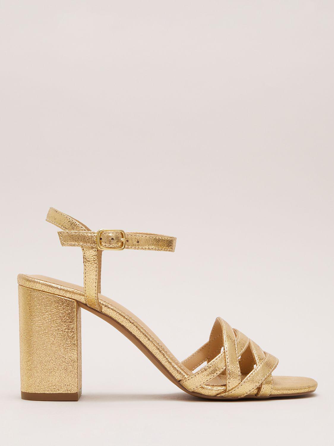 PHASE EIGHT Block Strappy Heels in Gold | endource
