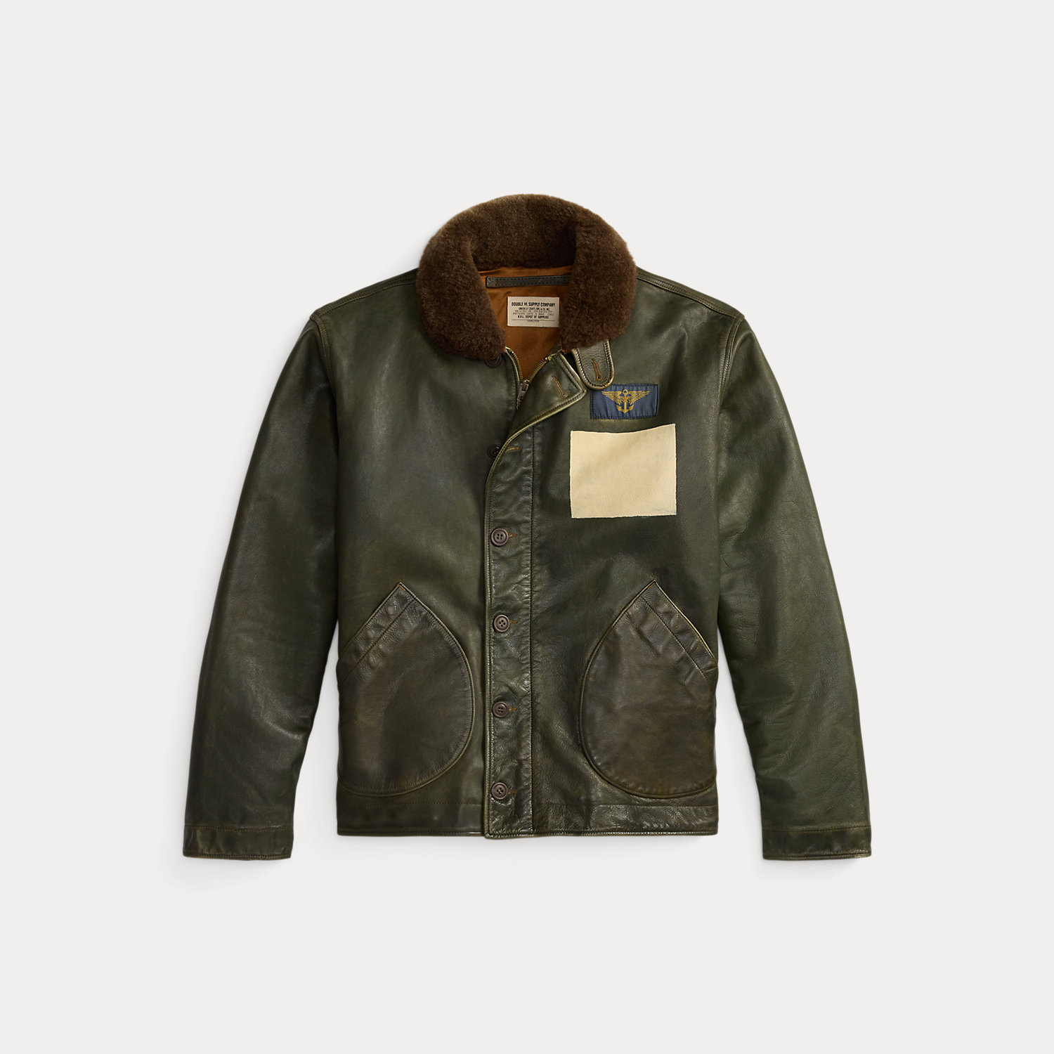 RALPH LAUREN RRL Shearling-Collar Leather Jacket | endource