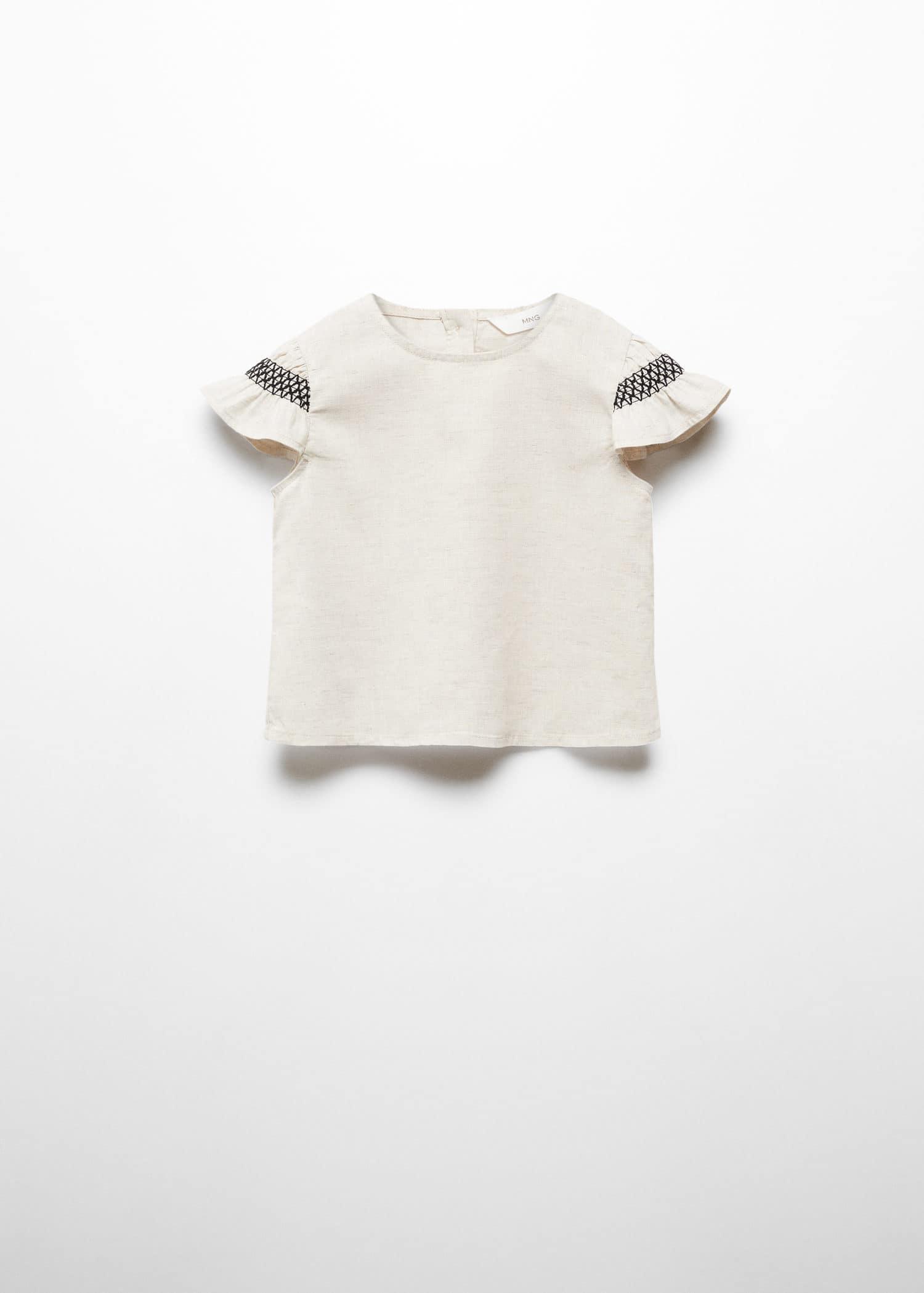 MANGO Linen-Blend Ruffled Blouse in Beige | Endource