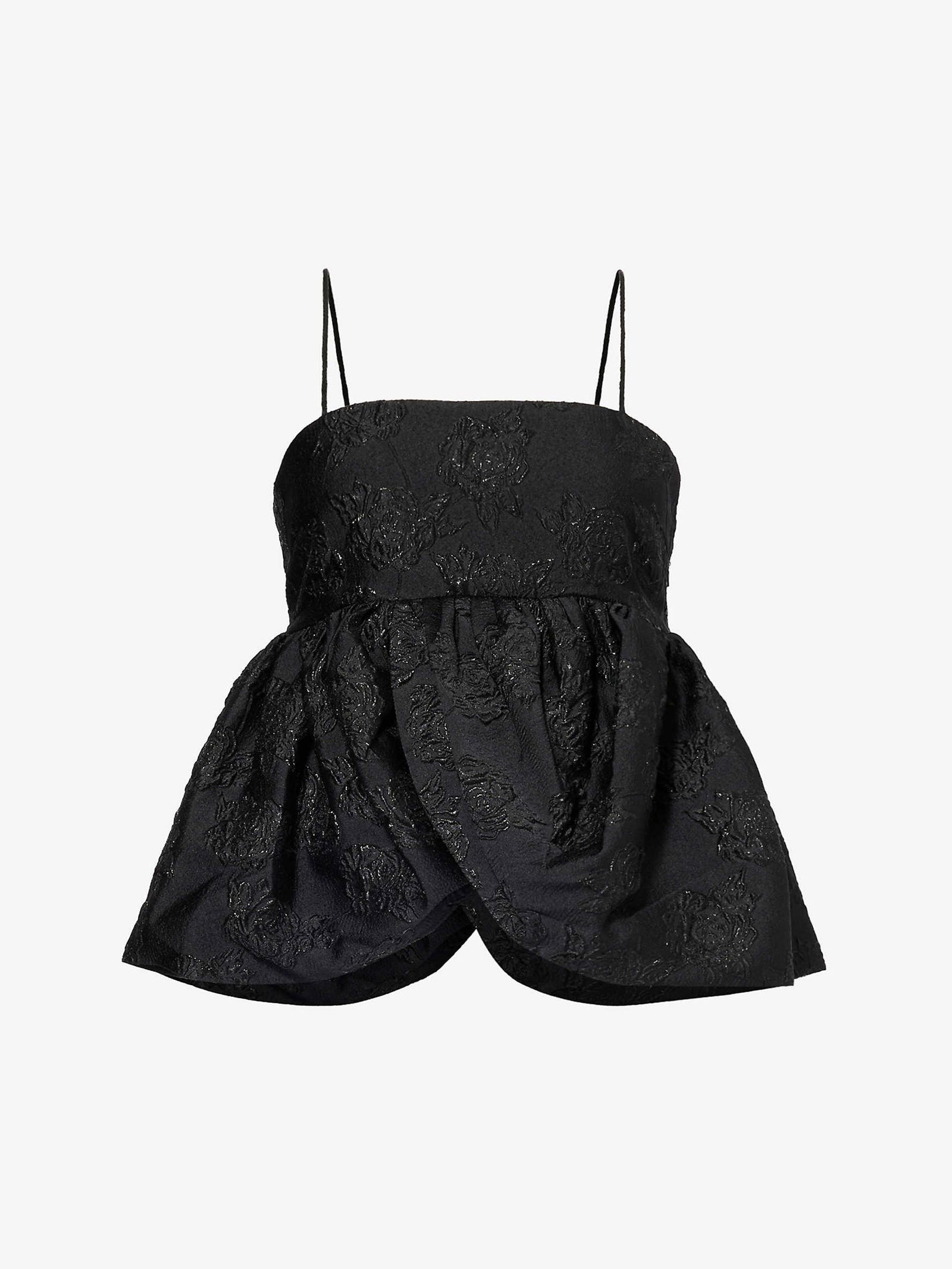 ROTATE BIRGER CHRISTENSEN Floral-Pattern Draped-Balloon Jacquard Top in ...