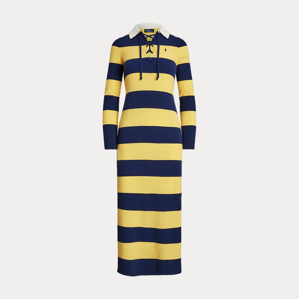 POLO RALPH LAUREN Striped Cashmere Rugby Jumper Dress in Blue | Endource
