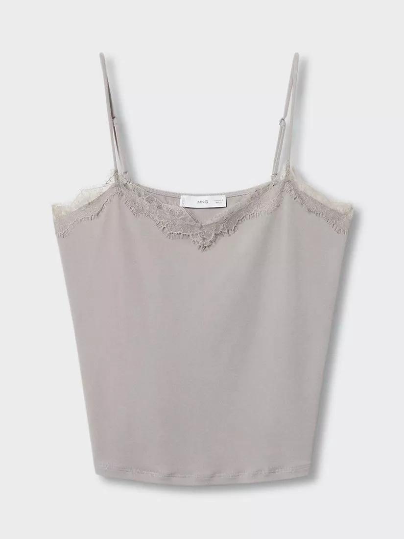 MANGO Zoe Lace Cami Top in Medium Brown | endource