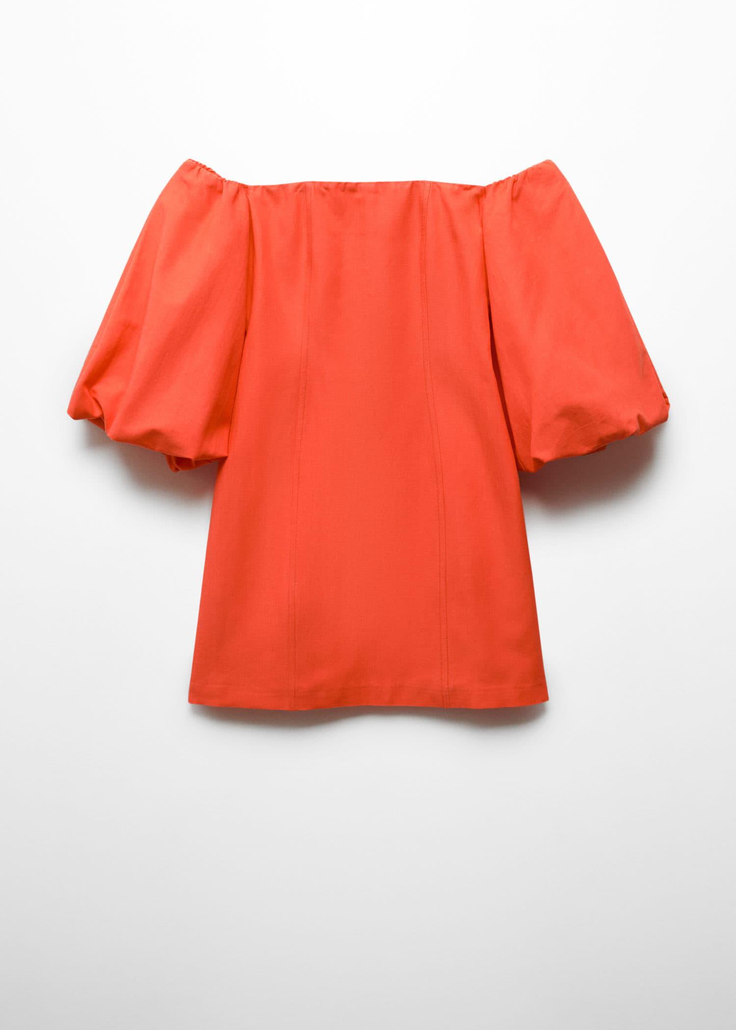 MANGO Puffed Sleeves Dress in Coral Red | Endource