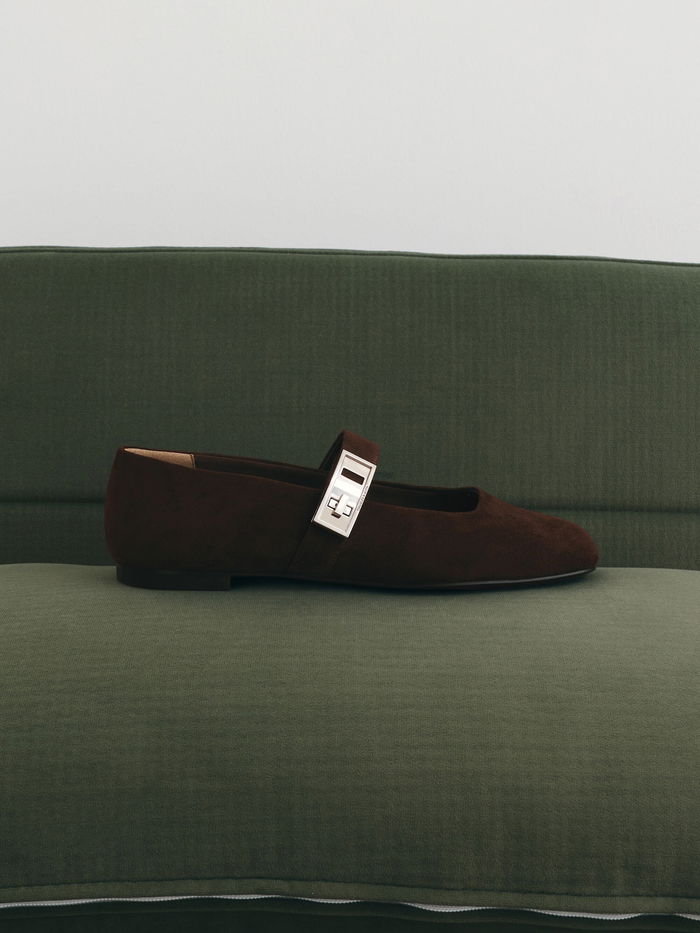 CHARLES & KEITH Lando Faux Suede Metallic-Buckle Mary Jane Flats | endource