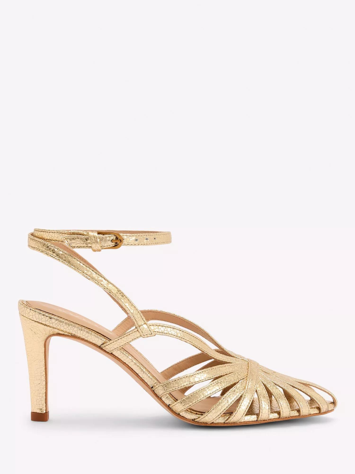 BODEN Leather Stiletto Heel Cage Sandals, Gold | endource