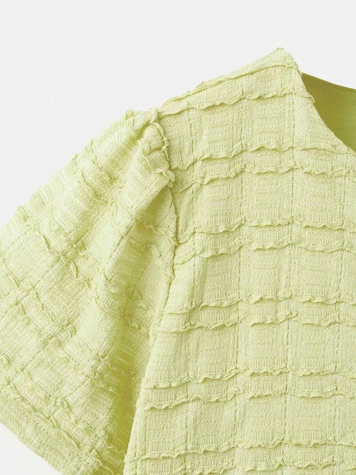 MANGO Kids' Textured Short Sleeve Boxy T-Shirt, Lime | endource