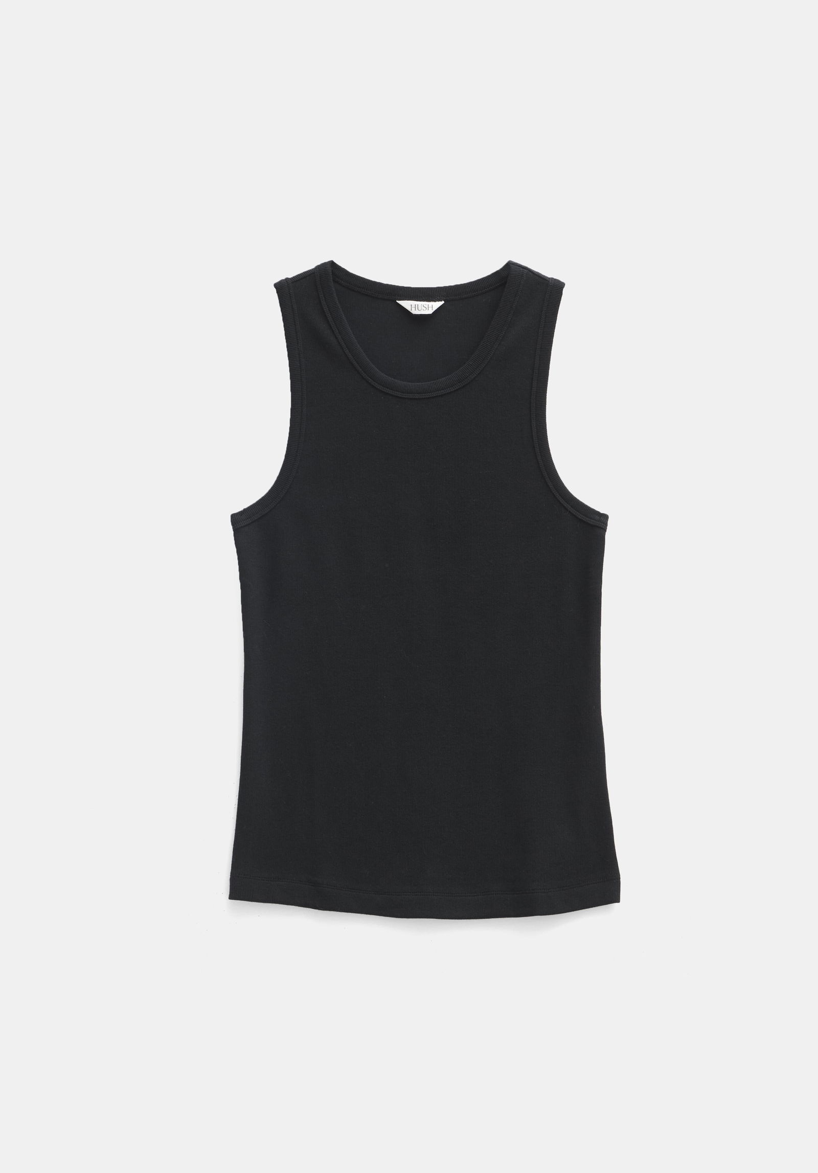 HUSH High Neck Ribbed Vest in Black | endource