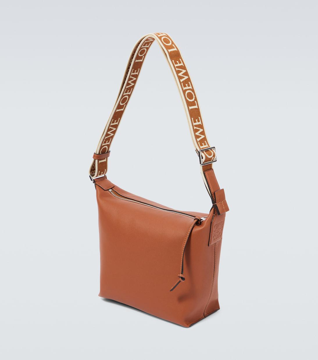 LOEWE Cubi Small Leather Crossbody Bag in Brown | endource