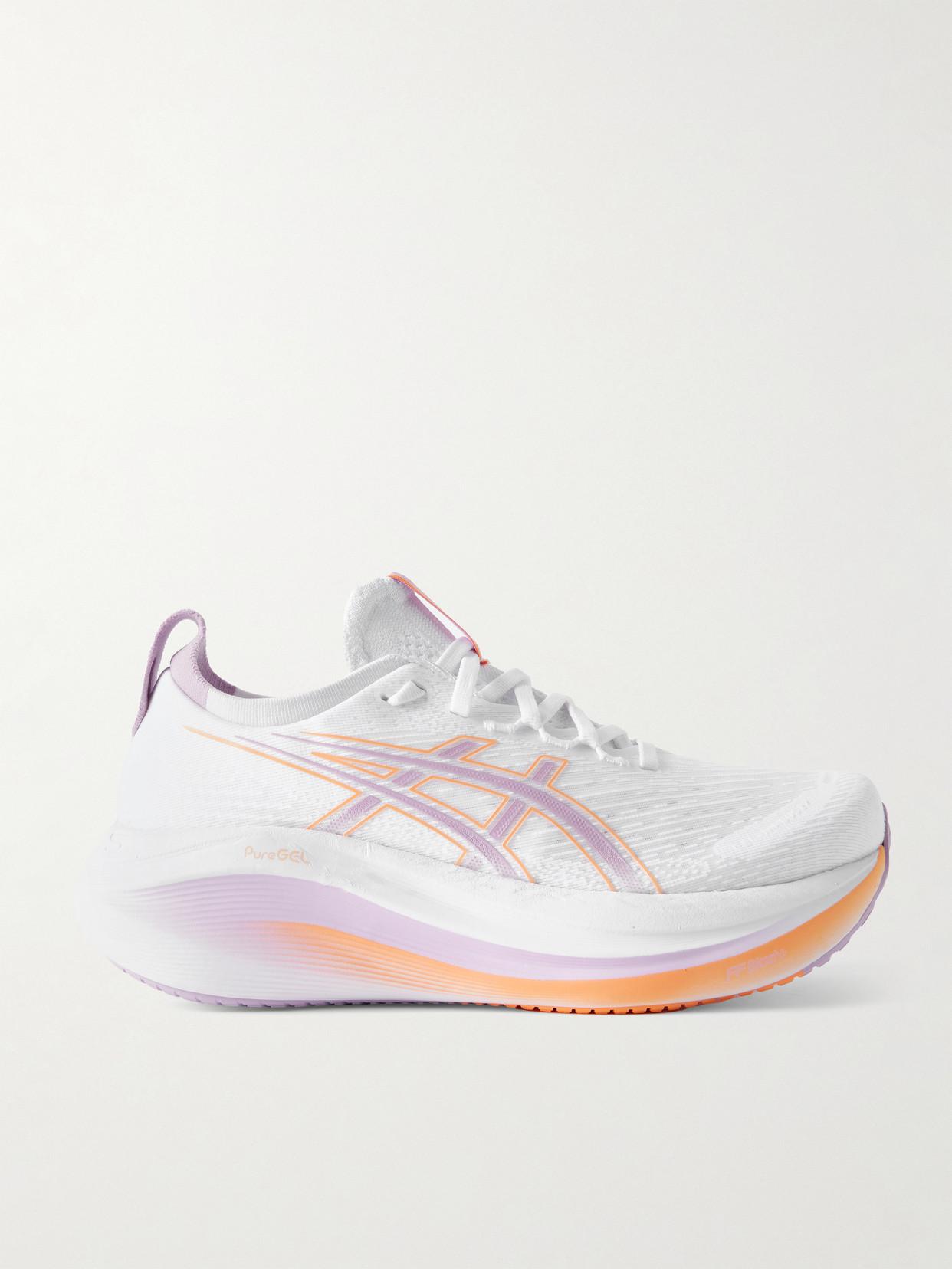 ASICS Gel-Nimbus 27 Leather-Trimmed Mesh Sneakers in White | endource
