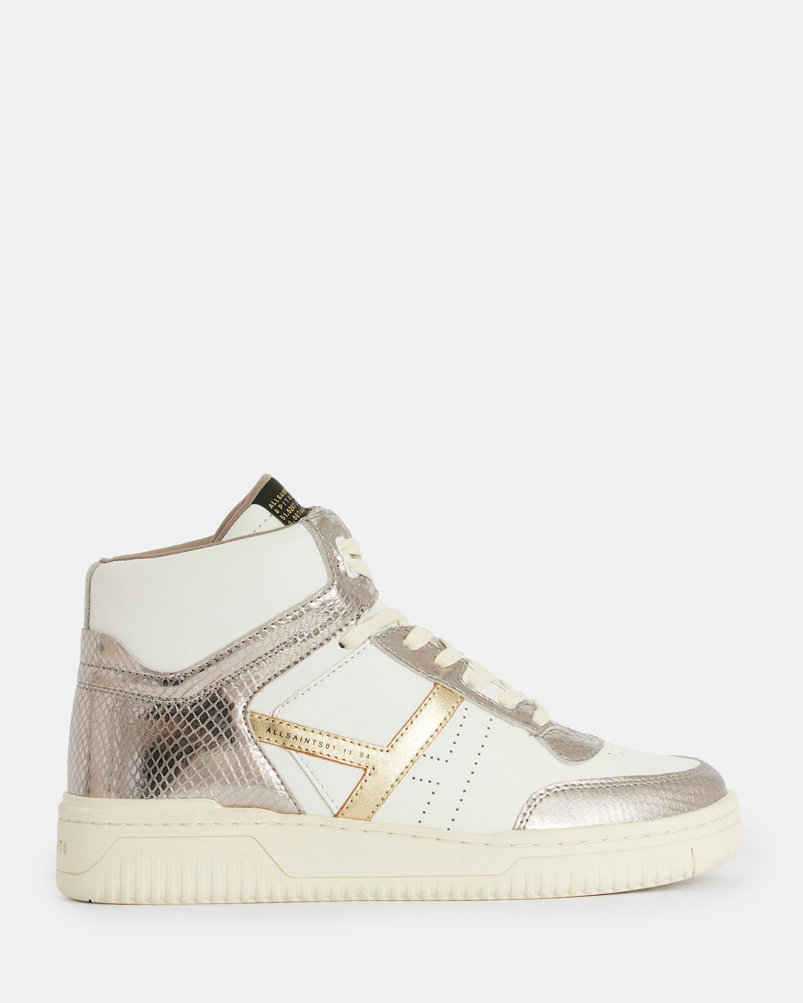 ALLSAINTS Pro Metallic High Top Trainers in WHITE/GUNMETAL | endource
