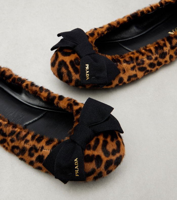 PRADA Leopard-print Calf Hair Ballet Flats | endource