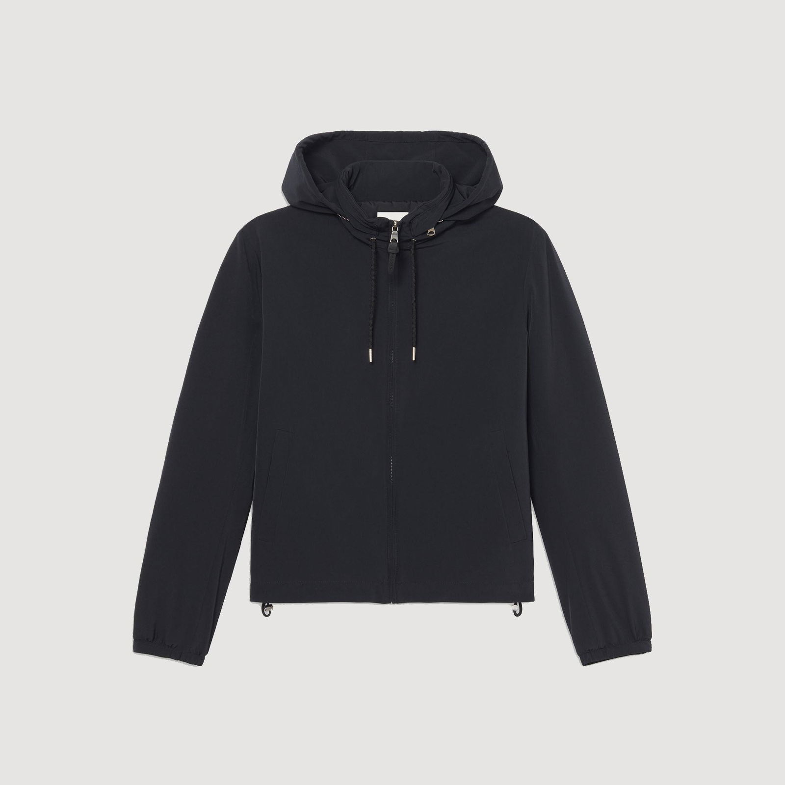 SANDRO Zip-Up Hooded Jacket in Navy Blue | endource