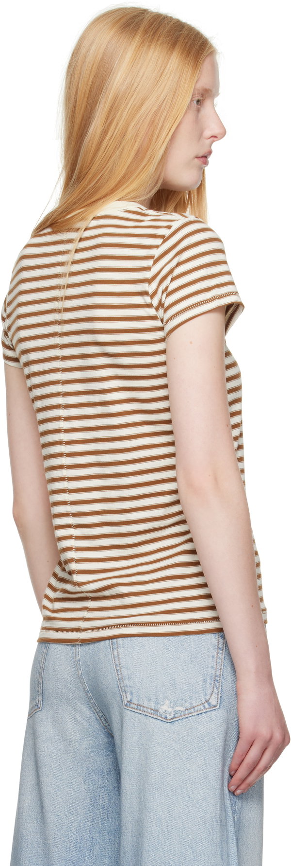 RAG & BONE Beige & Brown 'The Slub Striped' T-shirt | endource