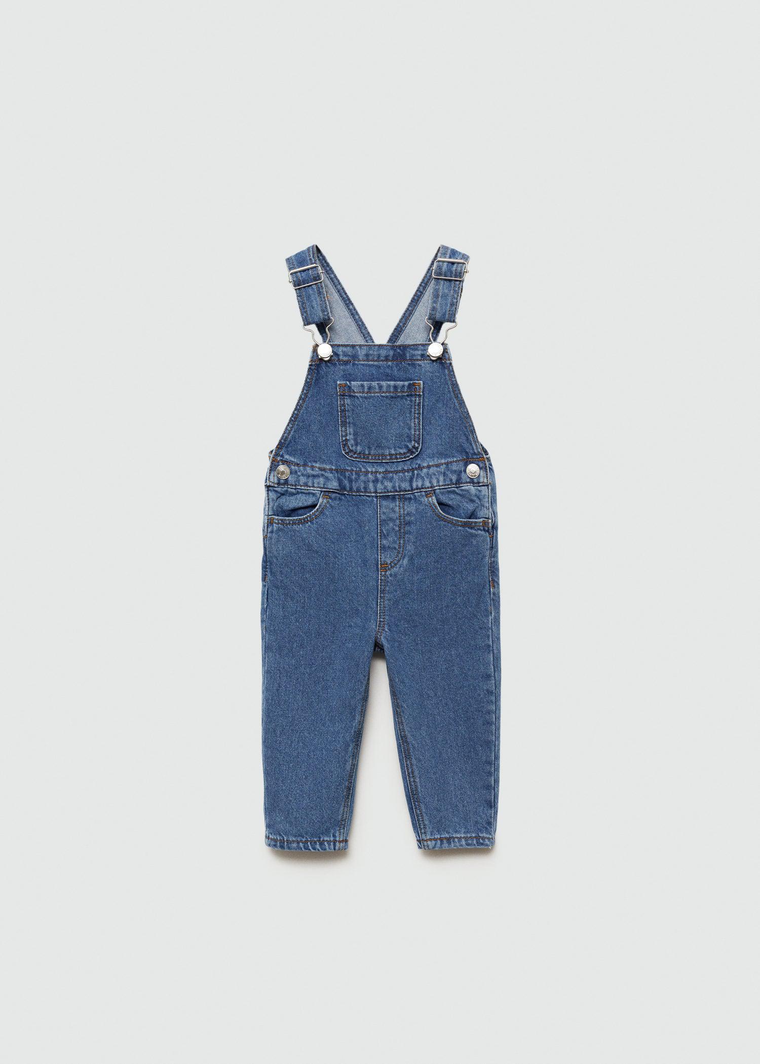 MANGO Long Denim Dungarees in Medium Blue | Endource