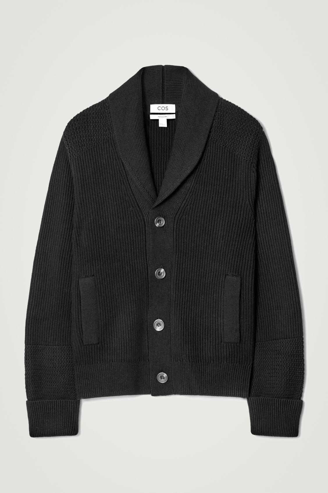 COS Shawl-Collar Chunky Merino Wool Cardigan in BLACK | endource
