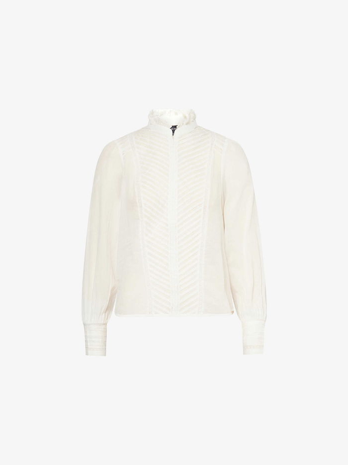 ME+EM Pintuck-Pleated High-Neck Cotton Blouse | endource