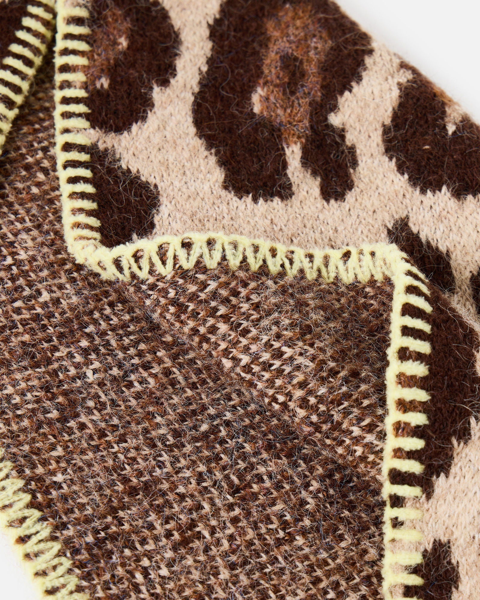 OLIVER BONAS Brown Leopard Print & Yellow Knitted Triangle Scarf | endource