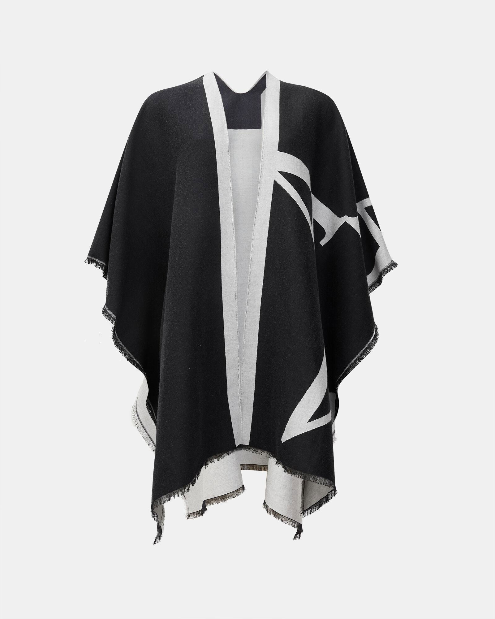 ALLSAINTS Astar Logo Ruana Scarf in Black/White | endource
