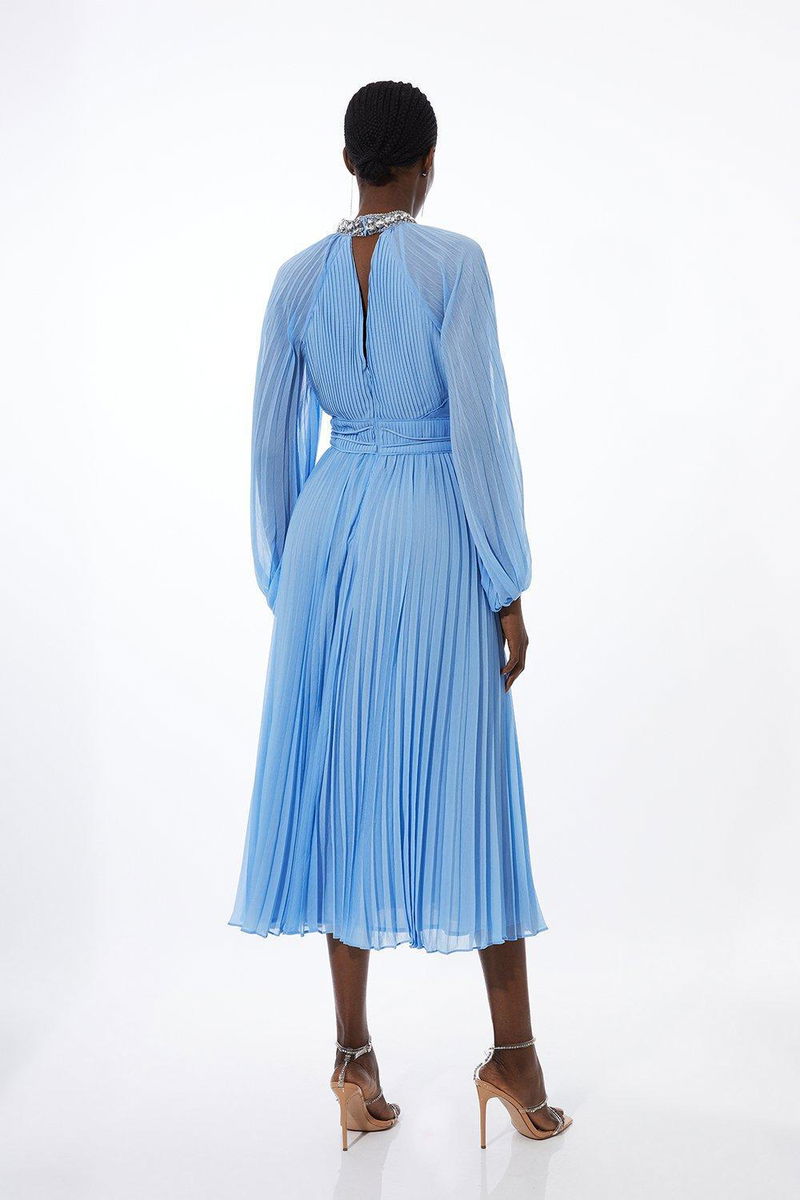 Karen Millen Crystal Embellished Woven Dress In Blue Endource